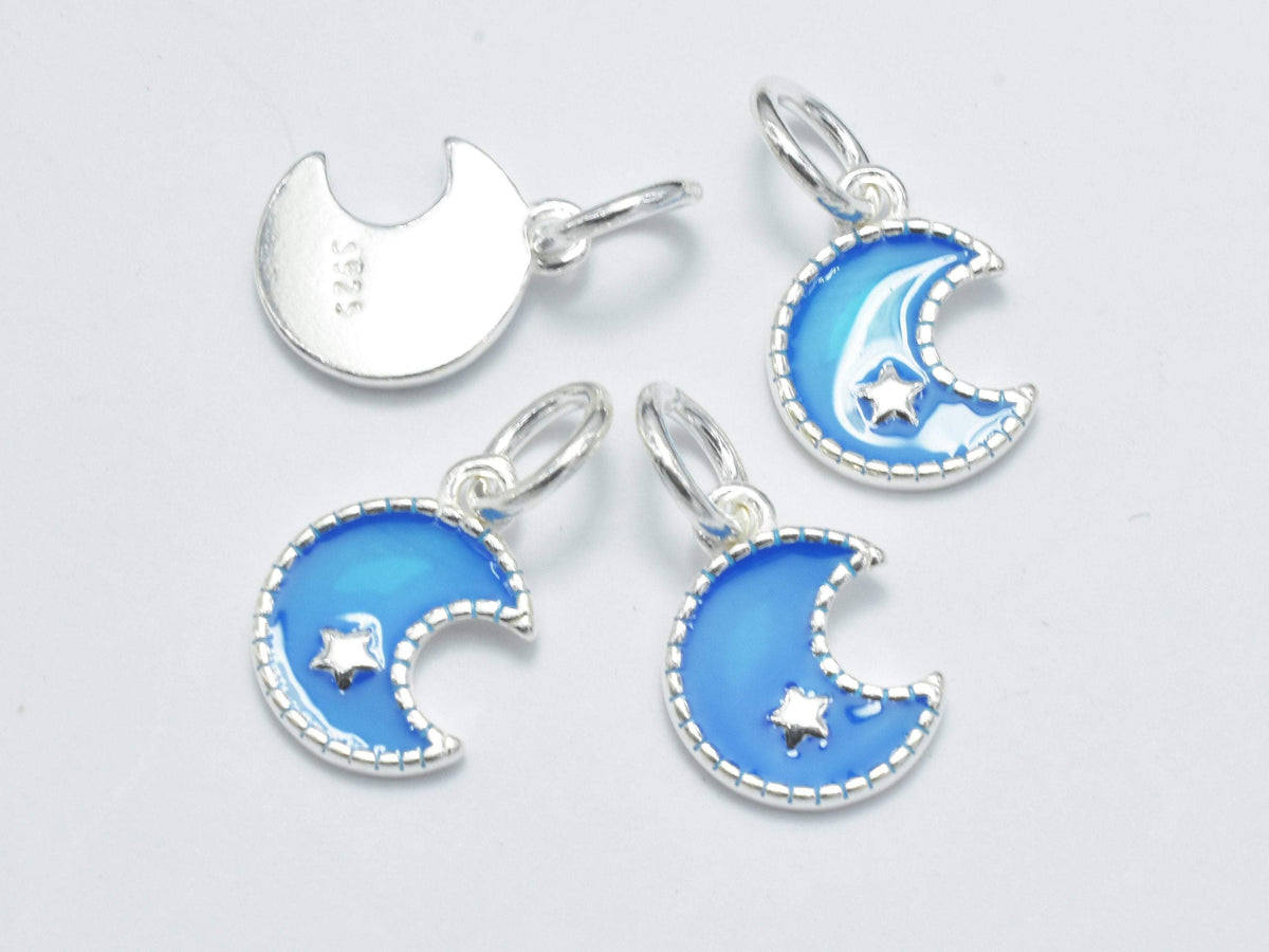 2pcs 925 Sterling Silver Charm-Enamel Blue Moon Charm, Moon Pendant ...